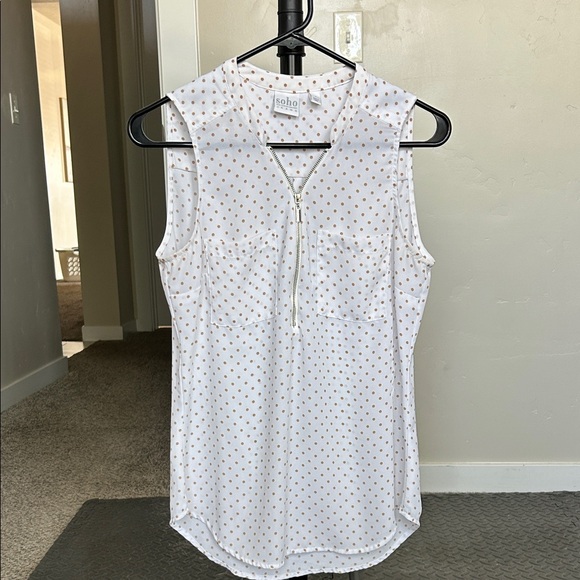 Soho Apparel | Tops | Soho Apparel White And Gold Polka Dot Blouse ...